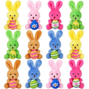 fovths 12 pack 4.7 inch easter plush bunnies keychain eggs easter stuffed bunny set easter rabbit with eggs filler or basket filler rabbit keychain set easter party favors gifts, multi-color