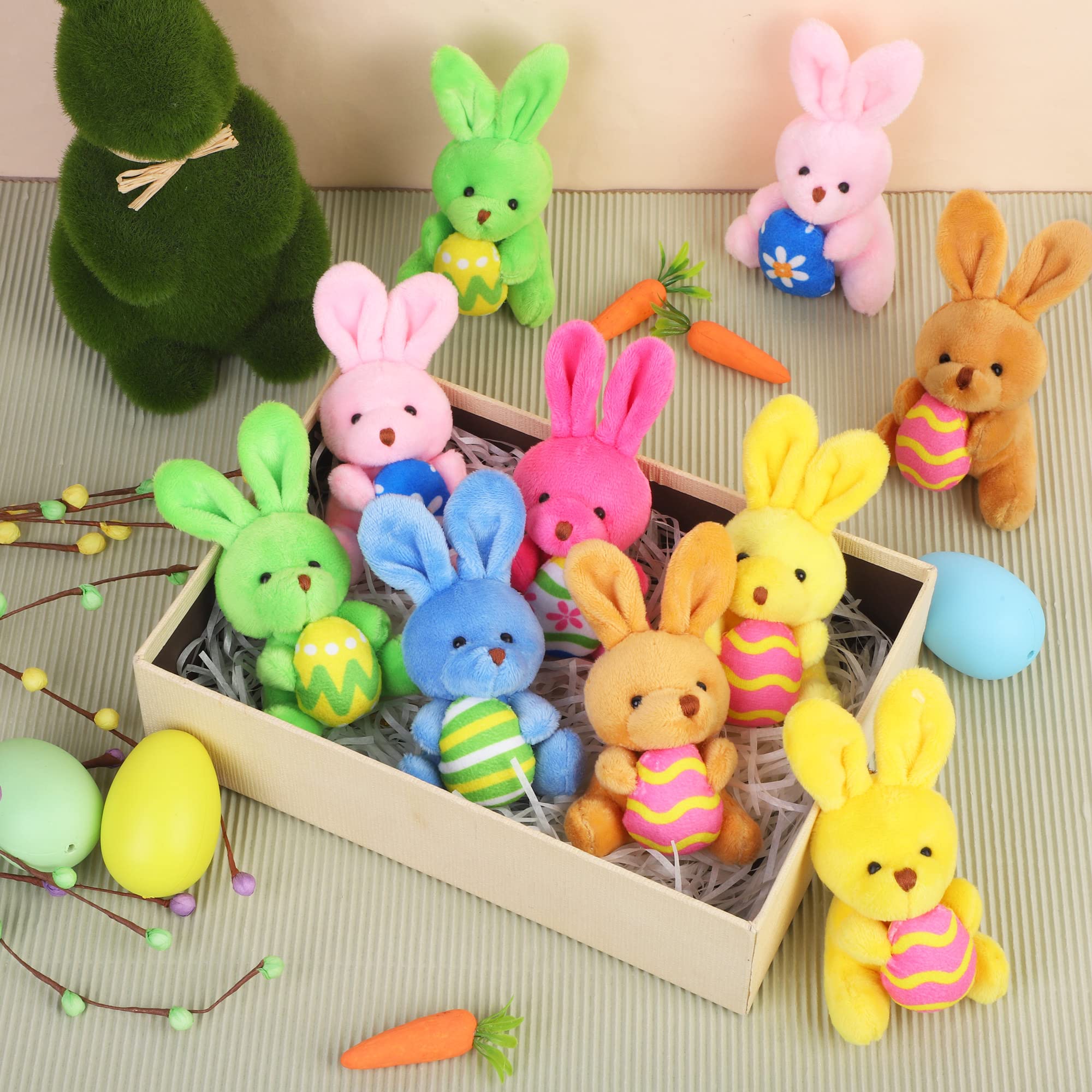 Fovths 12 Pack 4.7 Inch Easter Plush Bunnies Keychain Eggs Easter Stuffed Bunny Set Easter Rabbit with Eggs Filler or Basket Filler Rabbit Keychain Set Easter Party Favors Gifts, Multi-Color