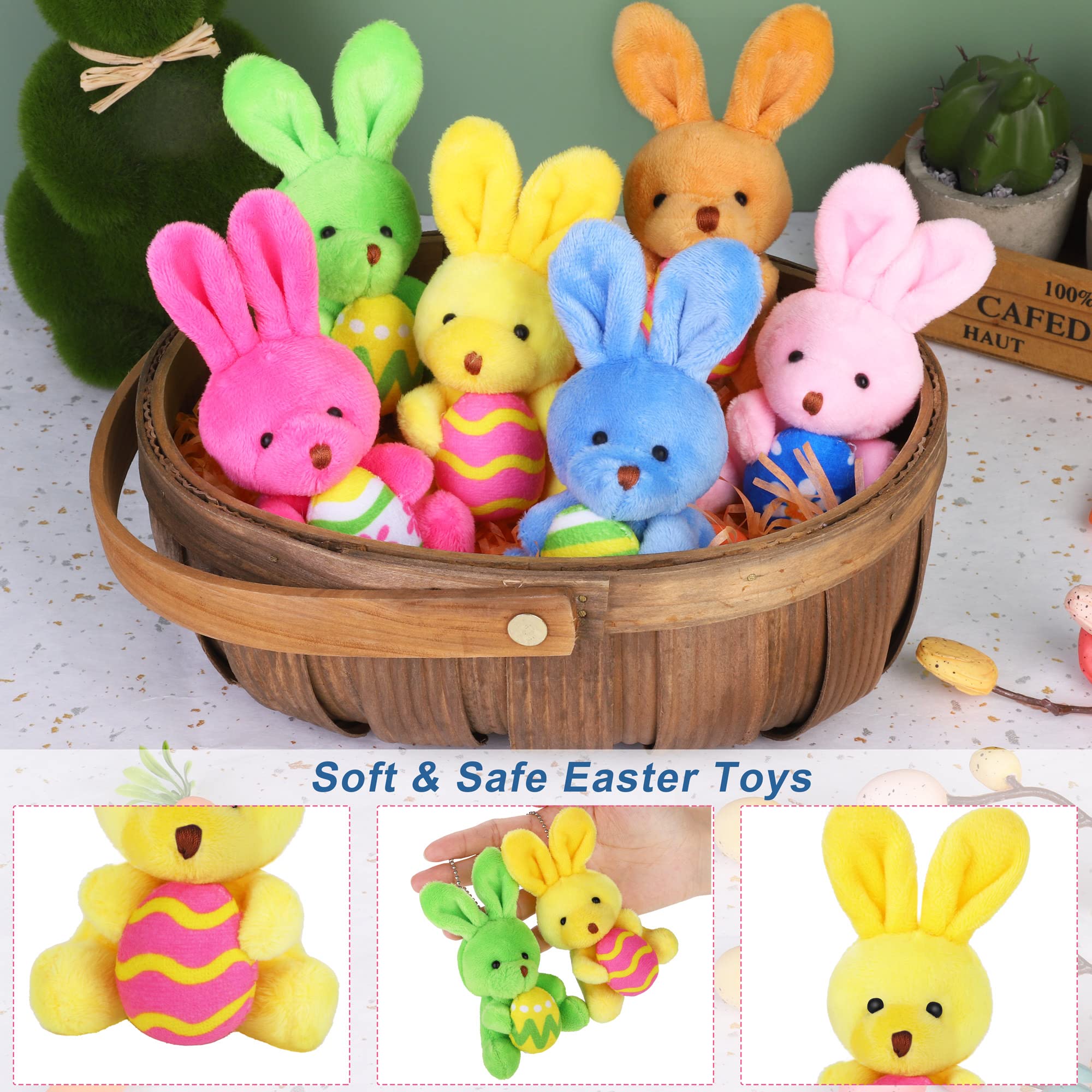 Fovths 12 Pack 4.7 Inch Easter Plush Bunnies Keychain Eggs Easter Stuffed Bunny Set Easter Rabbit with Eggs Filler or Basket Filler Rabbit Keychain Set Easter Party Favors Gifts, Multi-Color