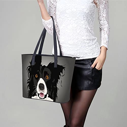 Womens Handbag Dog Border Collie Leather Tote Bag Top Handle Satchel Bags For Lady