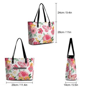 Womens Handbag Roses Peonies And Butterflies Leather Tote Bag Top Handle Satchel Bags For Lady