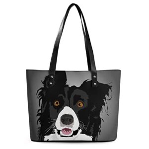 womens handbag dog border collie leather tote bag top handle satchel bags for lady