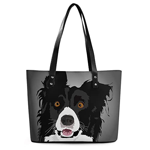 Womens Handbag Dog Border Collie Leather Tote Bag Top Handle Satchel Bags For Lady