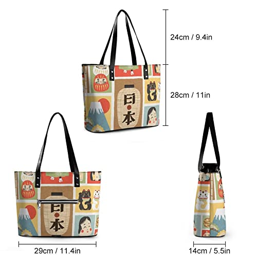 Womens Handbag Japanese Japan Pattern Leather Tote Bag Top Handle Satchel Bags For Lady