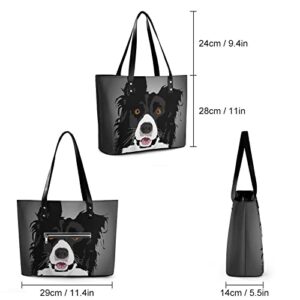 Womens Handbag Dog Border Collie Leather Tote Bag Top Handle Satchel Bags For Lady