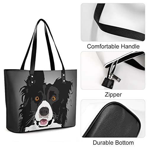 Womens Handbag Dog Border Collie Leather Tote Bag Top Handle Satchel Bags For Lady