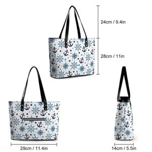 Womens Handbag Sea And Anchors Pattern Leather Tote Bag Top Handle Satchel Bags For Lady