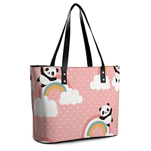 Womens Handbag Panda Patterns Leather Tote Bag Top Handle Satchel Bags For Lady