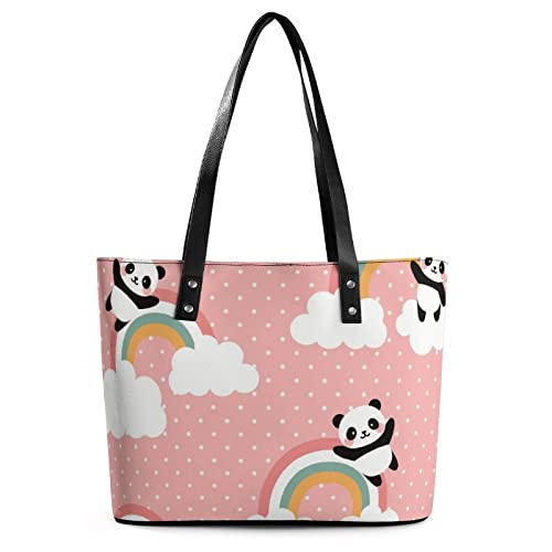 Womens Handbag Panda Patterns Leather Tote Bag Top Handle Satchel Bags For Lady