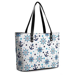 Womens Handbag Sea And Anchors Pattern Leather Tote Bag Top Handle Satchel Bags For Lady