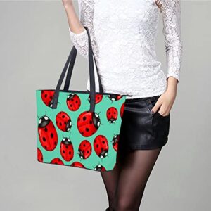 Womens Handbag Ladybug And Ladybird Green Background Leather Tote Bag Top Handle Satchel Bags For Lady