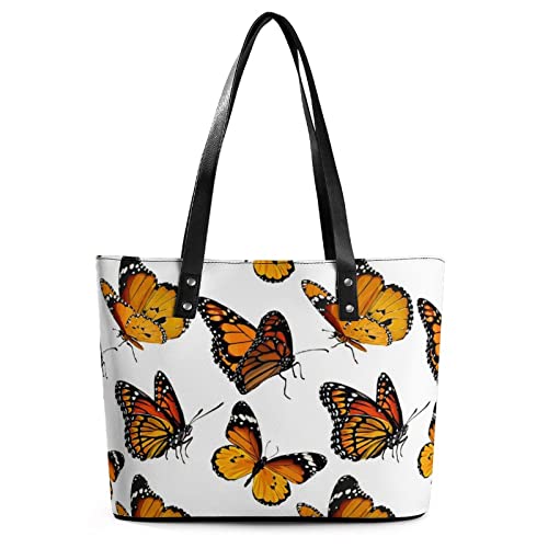 Womens Handbag Butterflies Pattern Leather Tote Bag Top Handle Satchel Bags For Lady