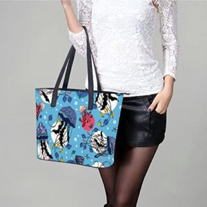 Womens Handbag Jellyfish Pattern Leather Tote Bag Top Handle Satchel Bags For Lady