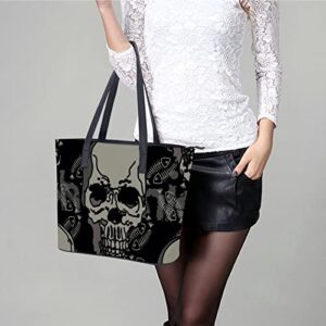 Womens Handbag Skull Pattern And Fish Skeleton Leather Tote Bag Top Handle Satchel Bags For Lady