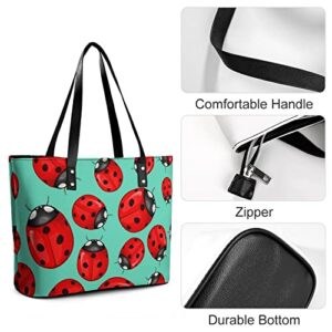 Womens Handbag Ladybug And Ladybird Green Background Leather Tote Bag Top Handle Satchel Bags For Lady