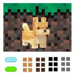 Miner crafting Party Supplies, Pin the Nose on the Dog Pixel Pin the Tail Game. Mining Games, Big 157g Copperplate Paper, Elastic Blindfolds, Stickers All Edge Cut for Minecraft Party Games.