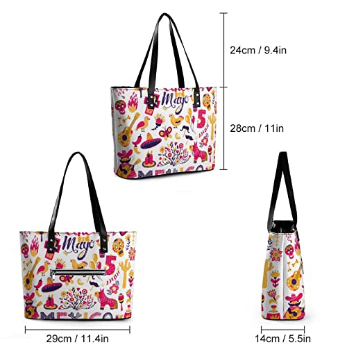 Womens Handbag Mexican Pattern Leather Tote Bag Top Handle Satchel Bags For Lady