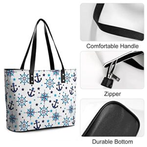 Womens Handbag Sea And Anchors Pattern Leather Tote Bag Top Handle Satchel Bags For Lady