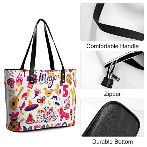 Womens Handbag Mexican Pattern Leather Tote Bag Top Handle Satchel Bags For Lady