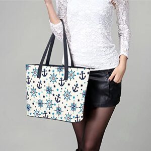 Womens Handbag Sea And Anchors Pattern Leather Tote Bag Top Handle Satchel Bags For Lady