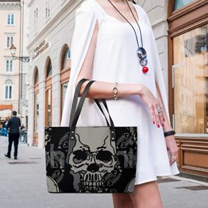 Womens Handbag Skull Pattern And Fish Skeleton Leather Tote Bag Top Handle Satchel Bags For Lady