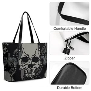 Womens Handbag Skull Pattern And Fish Skeleton Leather Tote Bag Top Handle Satchel Bags For Lady