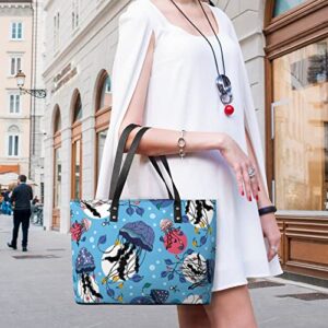 Womens Handbag Jellyfish Pattern Leather Tote Bag Top Handle Satchel Bags For Lady