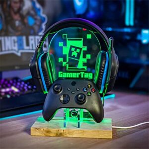 personalised headset controller hanger, rgb led gaming station console controller holder | gamer gift idea compatible with universal headset, controller