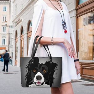 Womens Handbag Dog Border Collie Leather Tote Bag Top Handle Satchel Bags For Lady