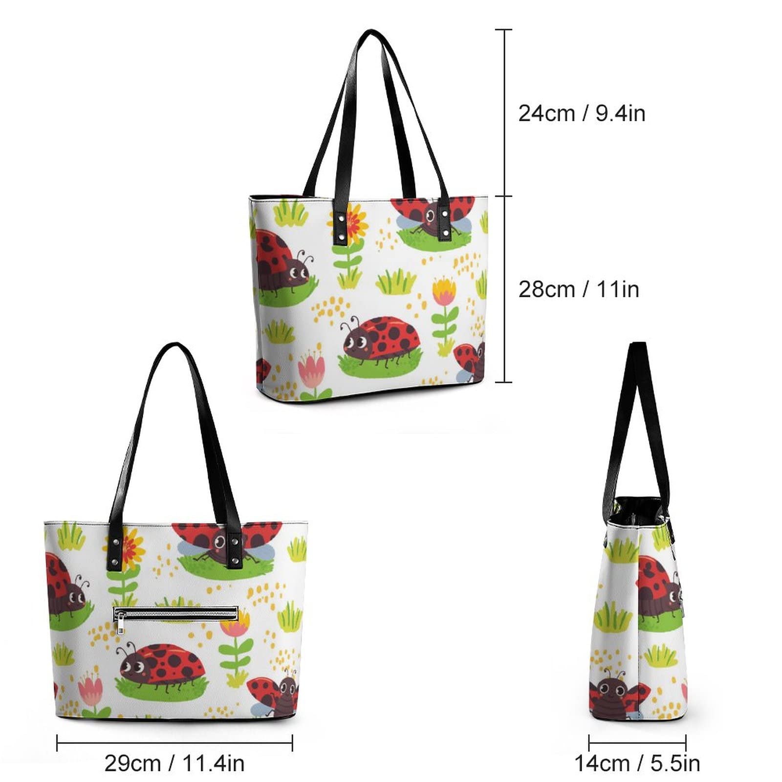 Womens Handbag Ladybug And Ladybird Floral Pattern Leather Tote Bag Top Handle Satchel Bags For Lady