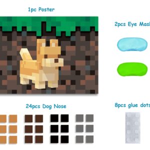 Miner crafting Party Supplies, Pin the Nose on the Dog Pixel Pin the Tail Game. Mining Games, Big 157g Copperplate Paper, Elastic Blindfolds, Stickers All Edge Cut for Minecraft Party Games.