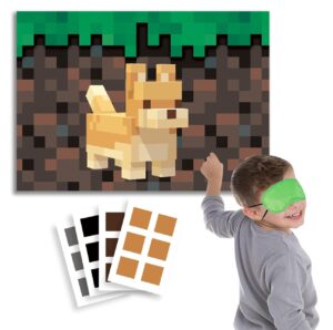 miner crafting party supplies, pin the nose on the dog pixel pin the tail game. mining games, big 157g copperplate paper, elastic blindfolds, stickers all edge cut for minecraft party games.