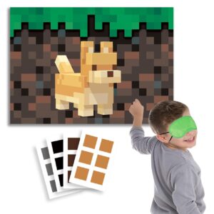 Miner crafting Party Supplies, Pin the Nose on the Dog Pixel Pin the Tail Game. Mining Games, Big 157g Copperplate Paper, Elastic Blindfolds, Stickers All Edge Cut for Minecraft Party Games.