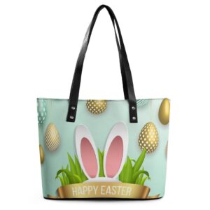 womens handbag happy easter and eggs and bunny ears leather tote bag top handle satchel bags for lady