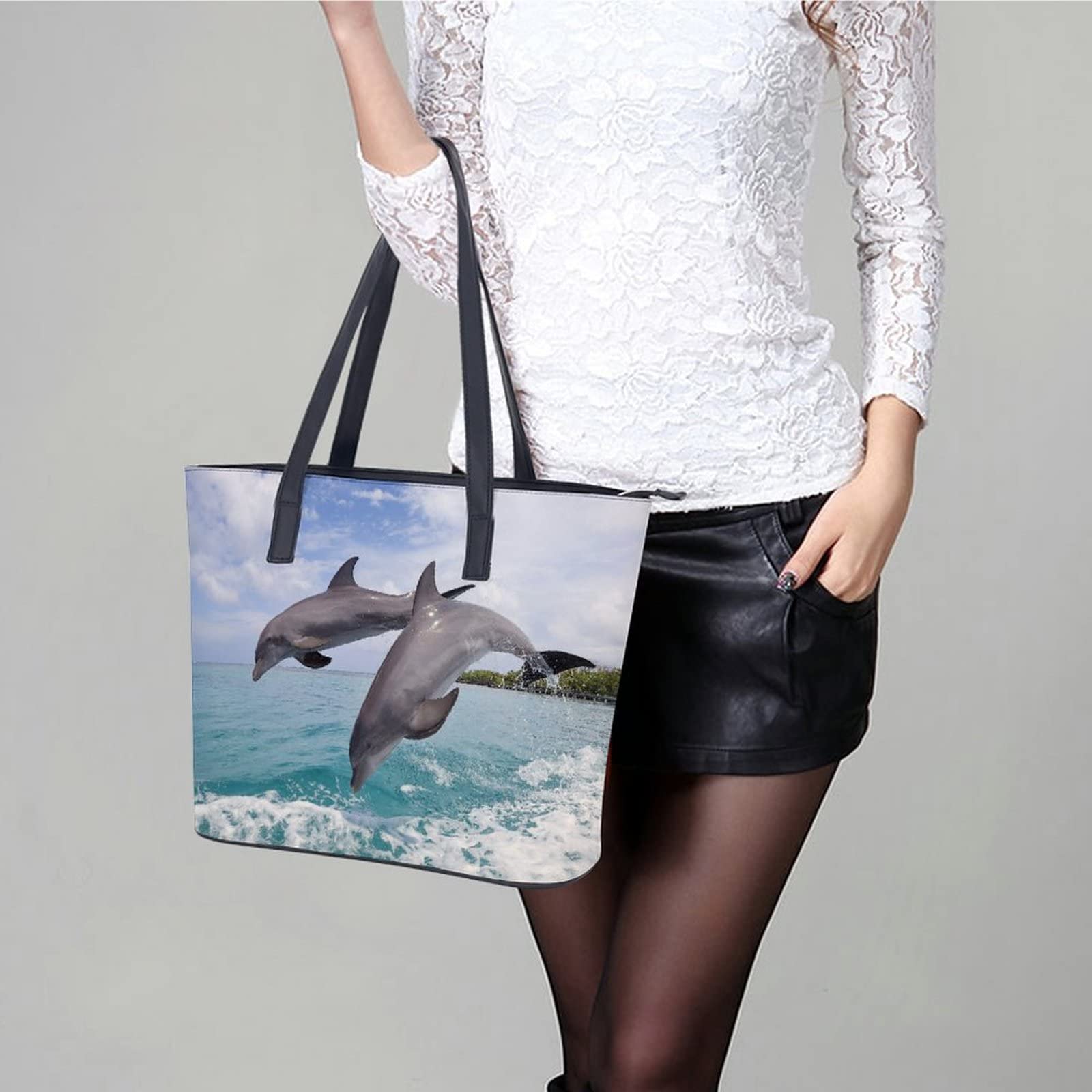 Womens Handbag Dolphin Leather Tote Bag Top Handle Satchel Bags For Lady