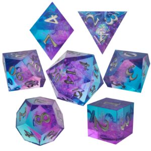 dnd dice set sharp resin dice tabletop game rpg7pcs polyhedral dice role-playing dice accessories mtg d4 d6 d8 d10 d10% d12 d24dice set free dice bag purple blue