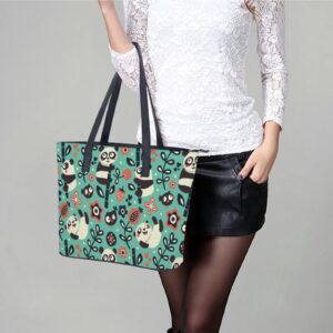 Womens Handbag Panda Patterns Leather Tote Bag Top Handle Satchel Bags For Lady