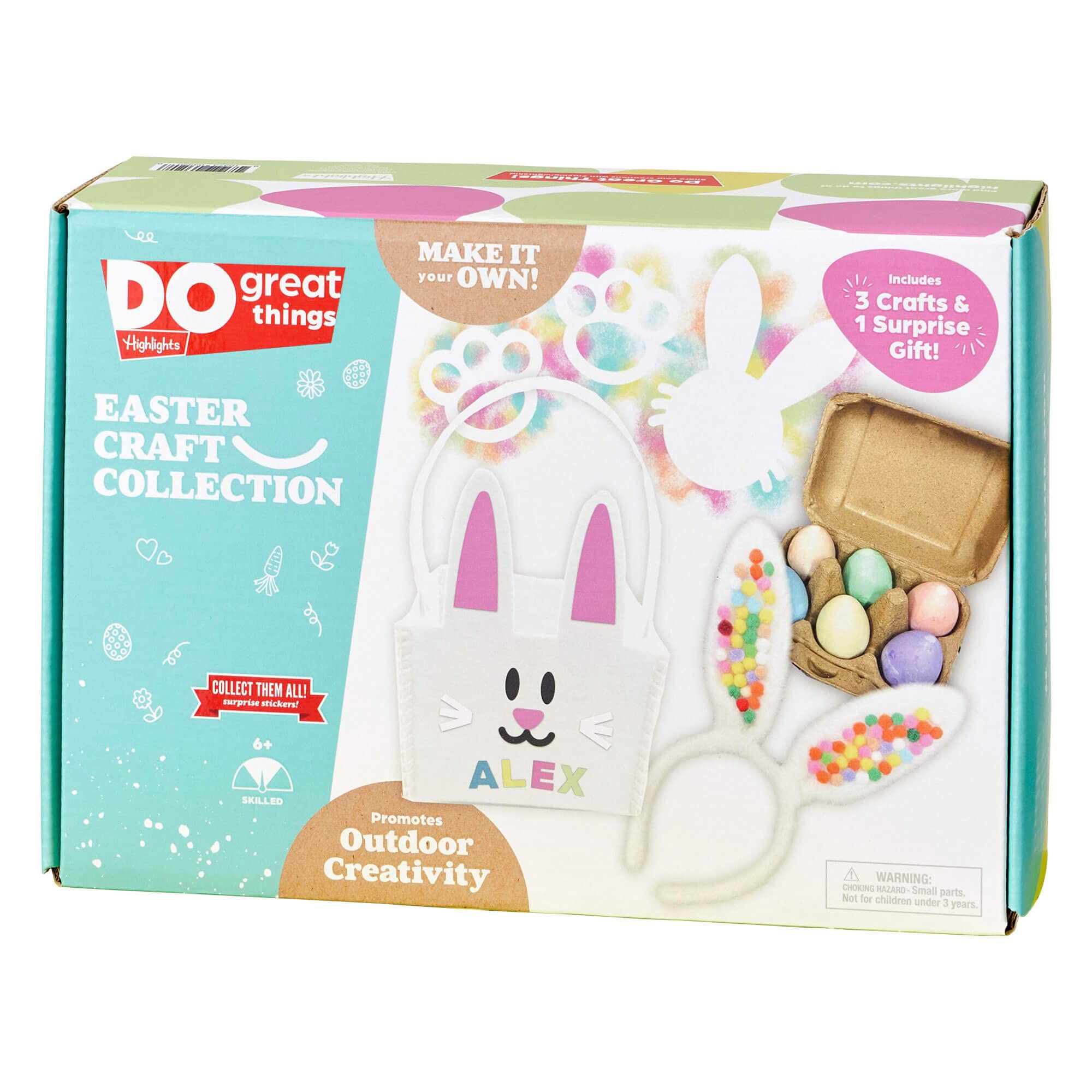 Highlights for Children Easter Craft Kit for Kids, 3 Easter Crafts in 1, Create an Easter Basket, Bunny Ears Headband, and Chalk Art Easter Decorations, Ages 6+