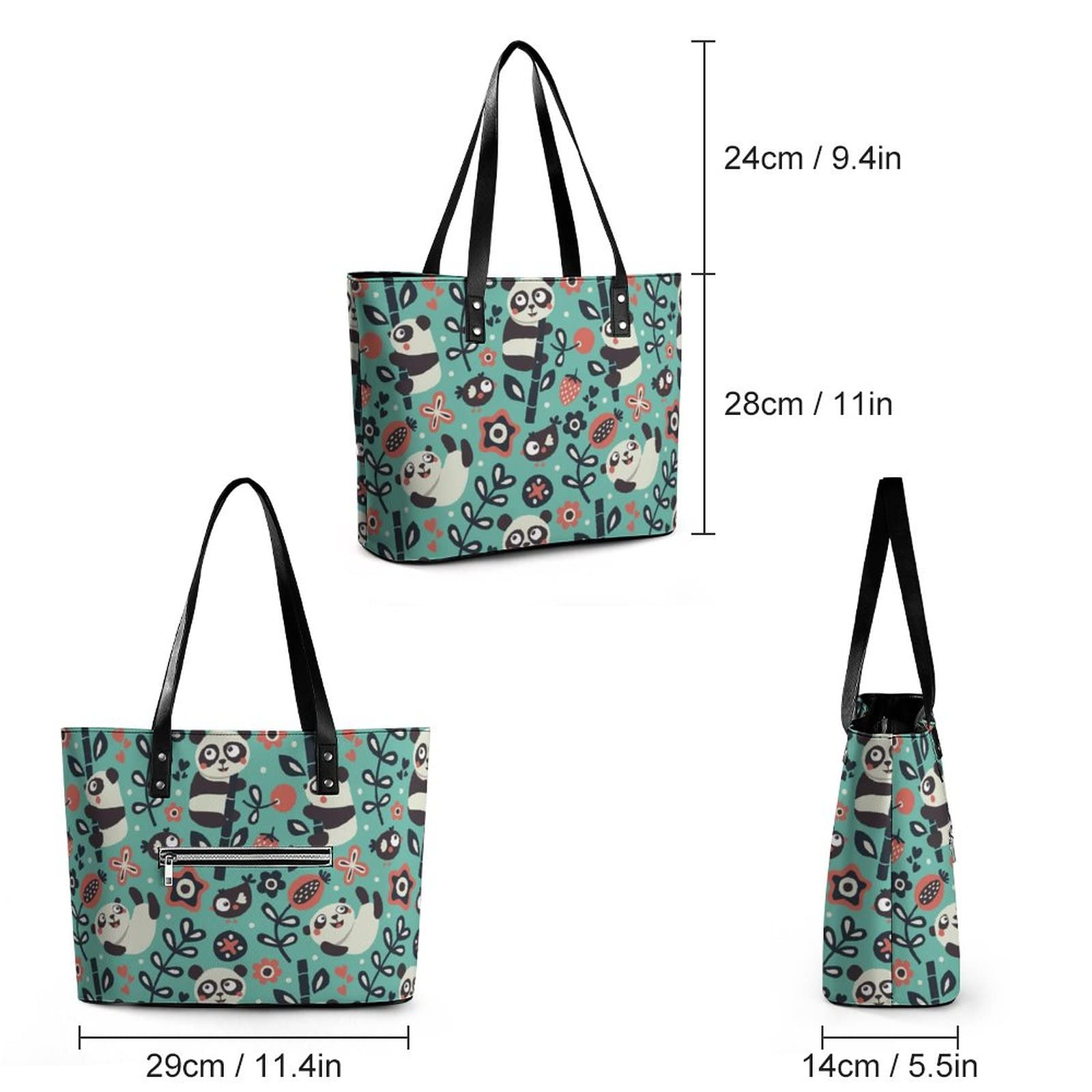 Womens Handbag Panda Patterns Leather Tote Bag Top Handle Satchel Bags For Lady