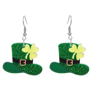 st patrick's day earrings for women girls,shamrock dangle earrings green clover hat drop earrings good luck hat earrings st. patricks day accessories jewelry gift (f)