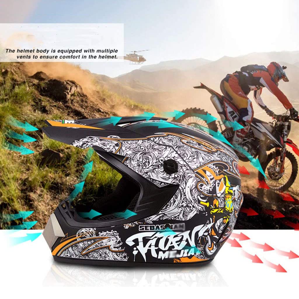 Motocross Bluetooth Helmet Set, DOT Approved Youth Kids Dirt Bike Helmet with Gloves Goggles Mask, Off-Road Mountain Motorcycles ATV MTB Four Wheeler Racing Protective Helmet for Men Women-F-S