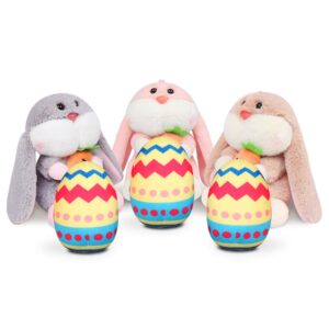 fortuning's jds easter basket stuffers, kawaii bunny stuffed animals with colorful eggs as easter plush gift for kids, mini rabbit plush pillow toys(6 pieces,4.72")