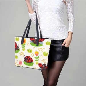 Womens Handbag Ladybug And Ladybird Floral Pattern Leather Tote Bag Top Handle Satchel Bags For Lady