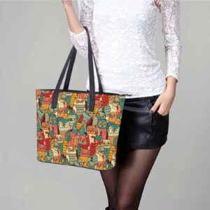 Womens Handbag Owls And Birds Pattern Leather Tote Bag Top Handle Satchel Bags For Lady