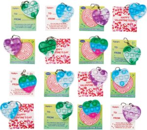 highlights for children pop-it valentine cards for kids classroom exchange, 24-pack of puzzle valentine's day cards with heart shaped keychain fidget toys