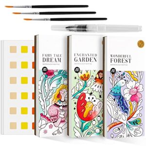 watercolor painting coloring books arts & crafts kit, pocket watercolor paint bookmarks, mess free paint with water set, travel activities art party favors exchange birthday gifts for kids