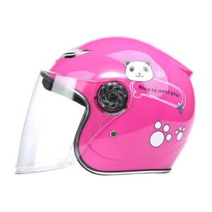 cute kids motorcycle helmet, 3/4 boys girls vespa open face helmet youth novelty small helmet, dot approved children scooter cruiser motorbike crash four seasons helmet cap with visor -b-50-55cm