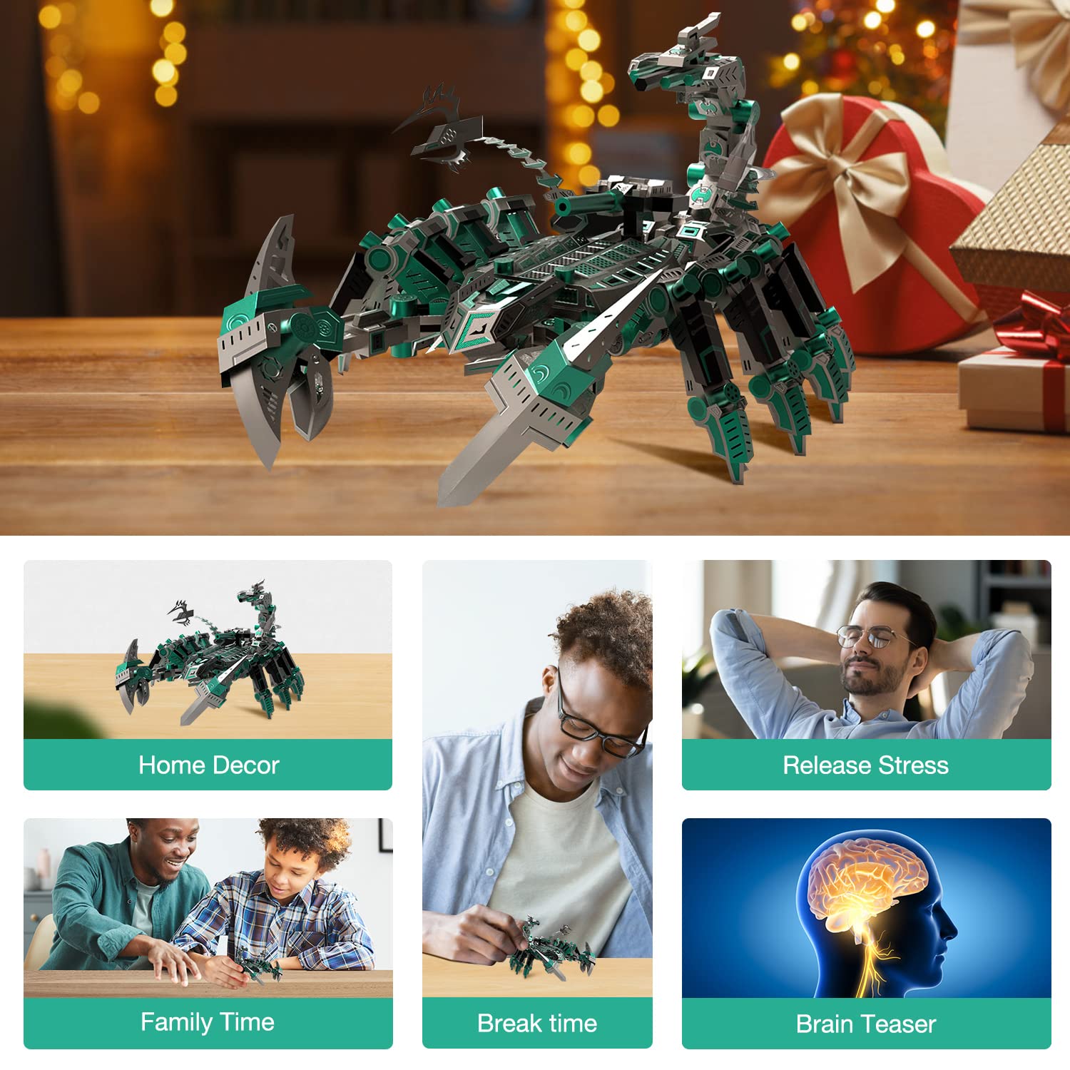 Microworld 3D Metal Puzzle, Mechanical Green Devils Scorpion Metal Model Kits, DIY Challenge 3D Puzzle for Adult, Brain Teaser Art Craft Home Decor Toy for Teen