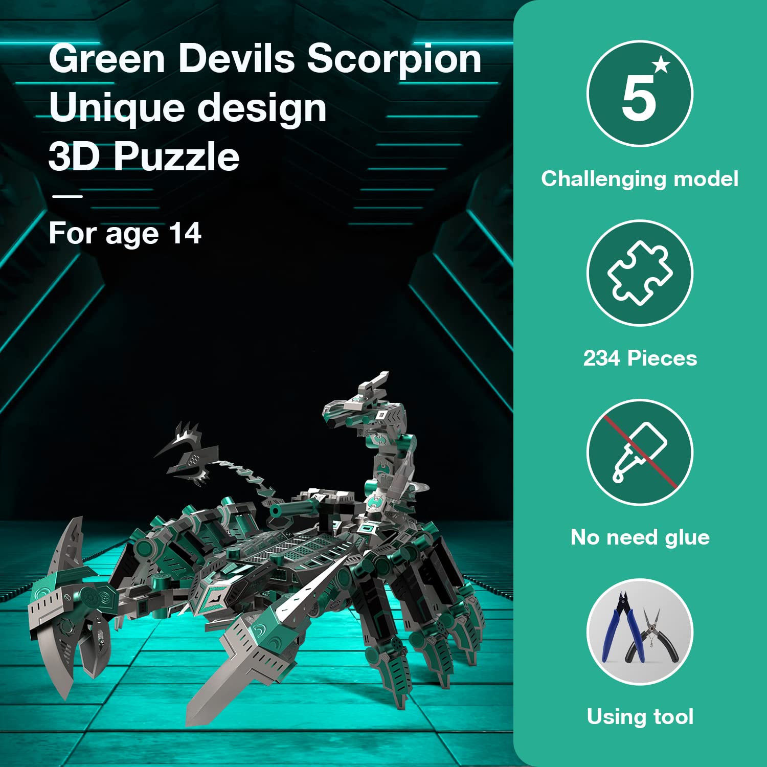 Microworld 3D Metal Puzzle, Mechanical Green Devils Scorpion Metal Model Kits, DIY Challenge 3D Puzzle for Adult, Brain Teaser Art Craft Home Decor Toy for Teen