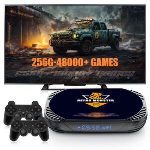 retro game console with built in 48000+ games, 4k uhd video game console for tv, emulator console support 70+ emulators, game system with wireless controller, s905x4 chip, 2.4g+5g wifi, gift for men